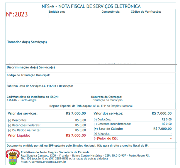 Emissão de nota fiscal - Porto Alegre/RS