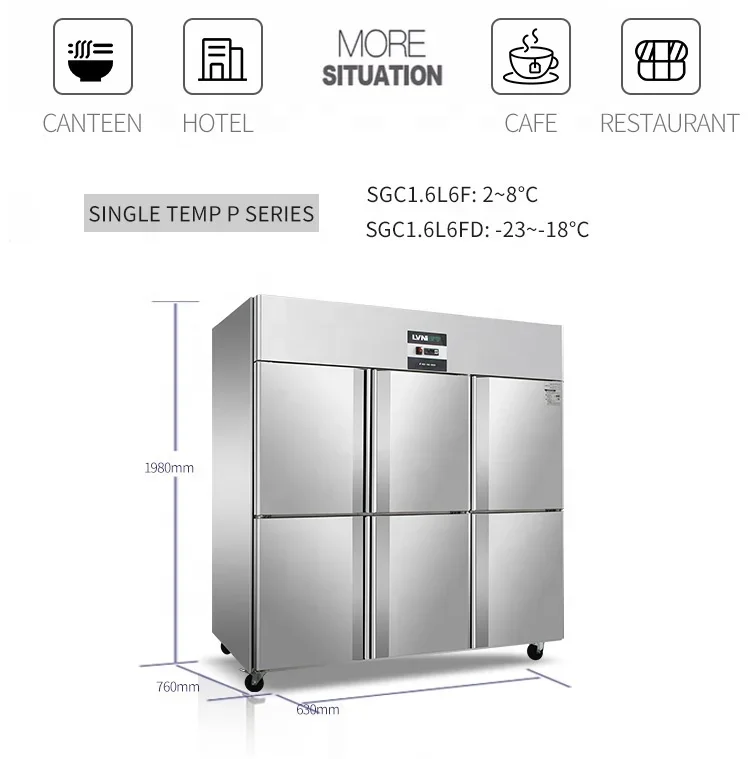 Six Doors Dual Temp Upright Refrigerator Freezer - Hunan LVNi ...