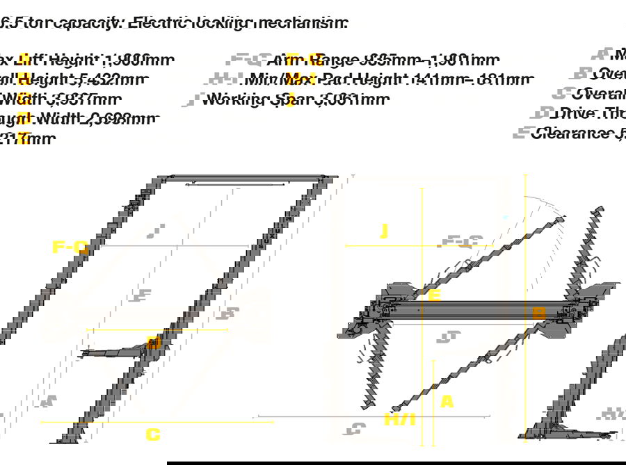 LUXUS HML65 Baseless 6.5t Two Post Lift.