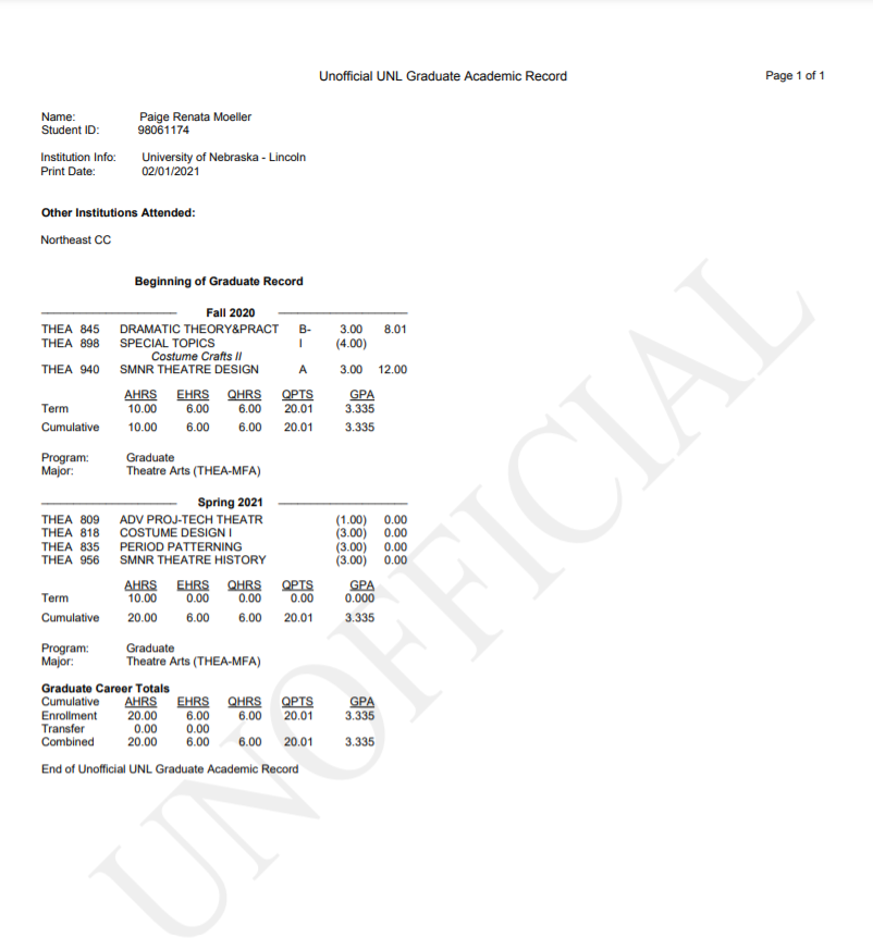 Resume/Transcript - CrimsonCostumes