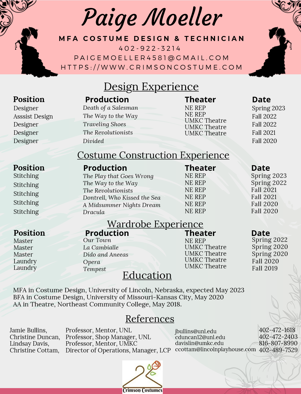 Resume/Transcript - CrimsonCostumes