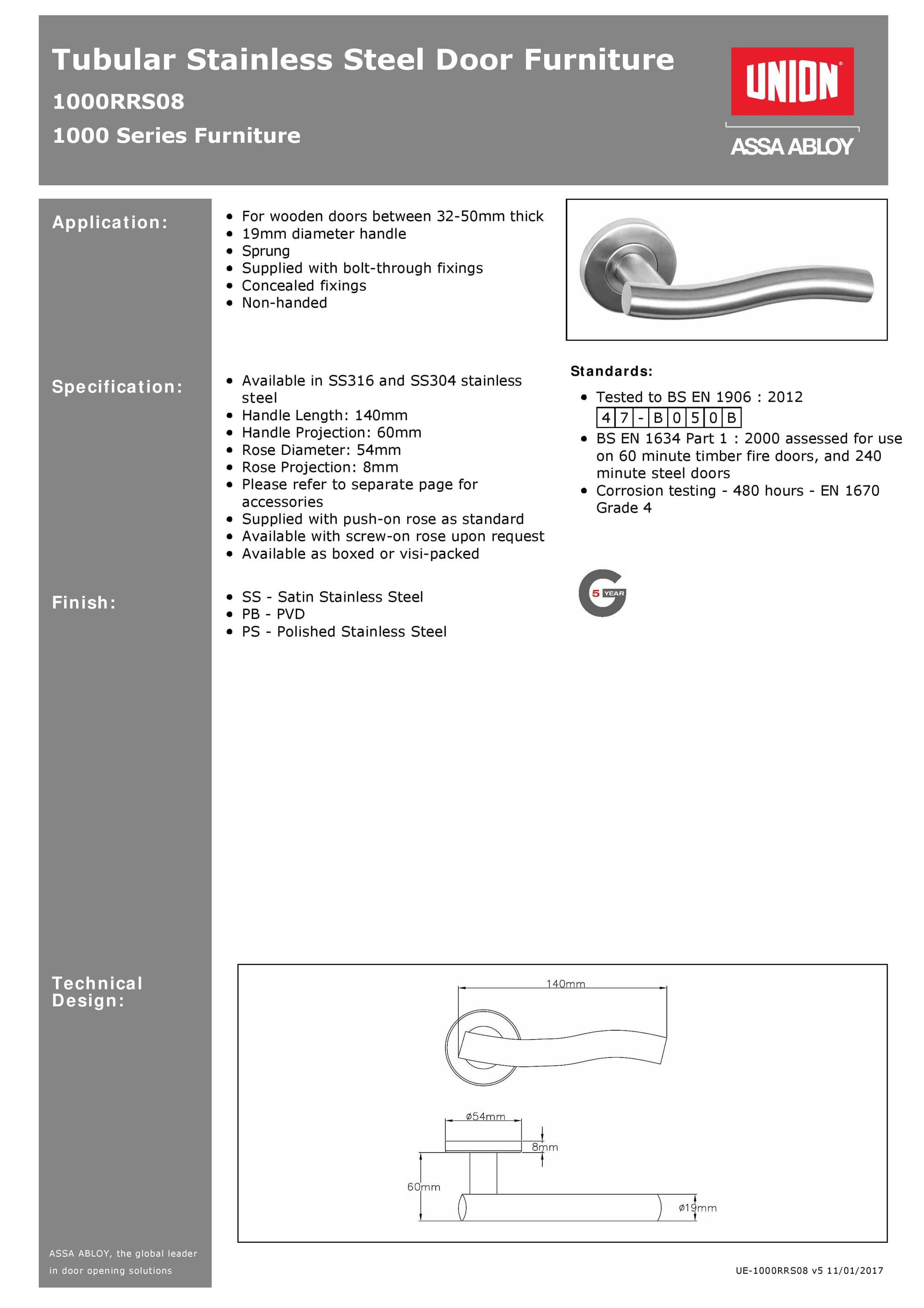 Union Door Handle - 1000 RRS 08 : Raniyo (Pvt) Ltd