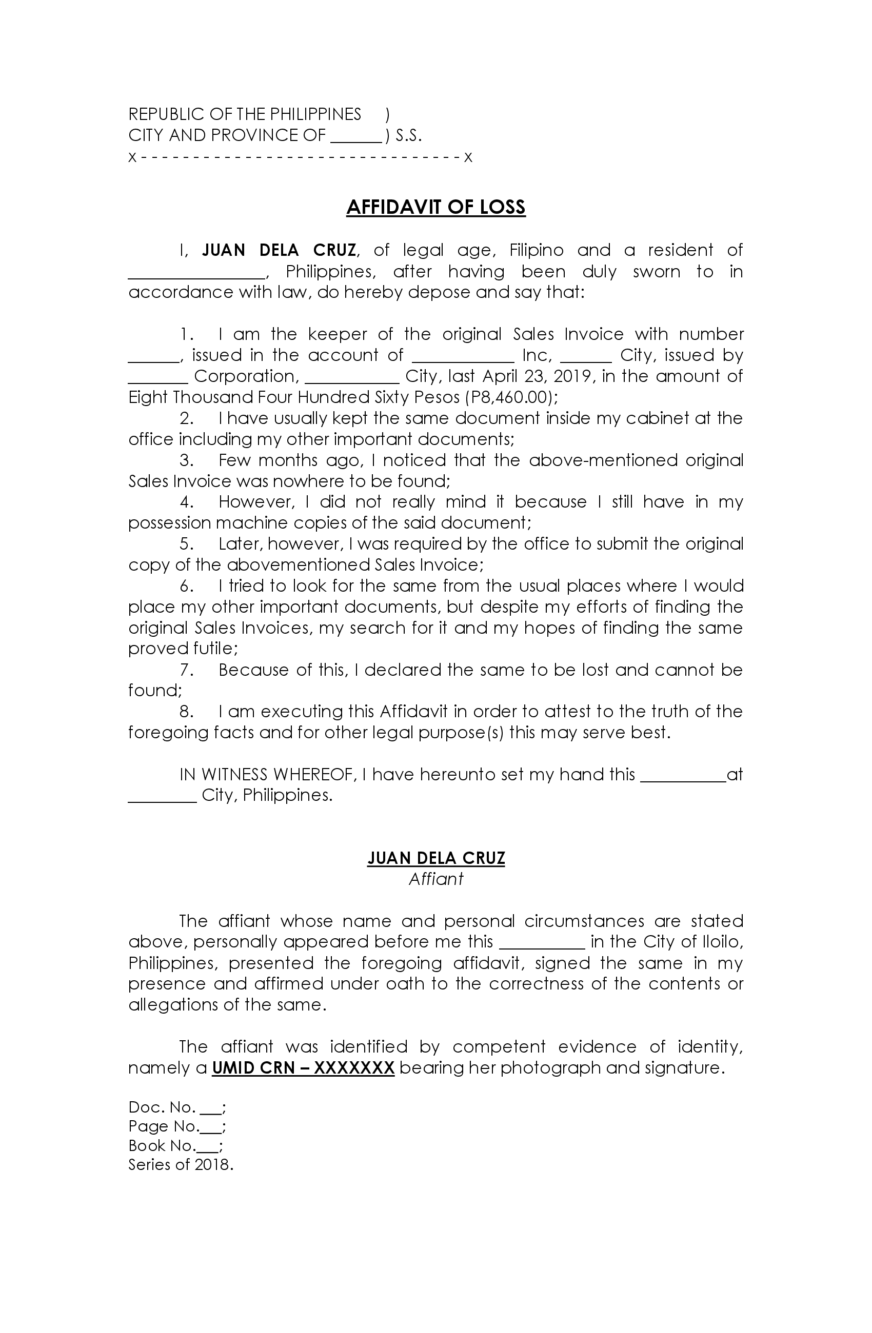 Affidavit Of Truth Template