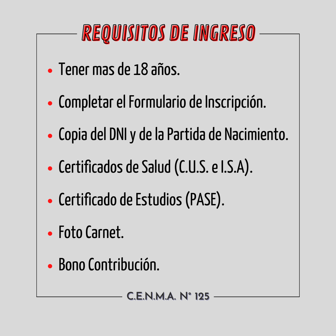 INSCRIPCIONES CICLO LECTIVO 2025 - C.E.N.M.A. N° 125
