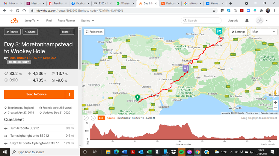 Route details day by day - August 2021 LEJOG with PedalBritain