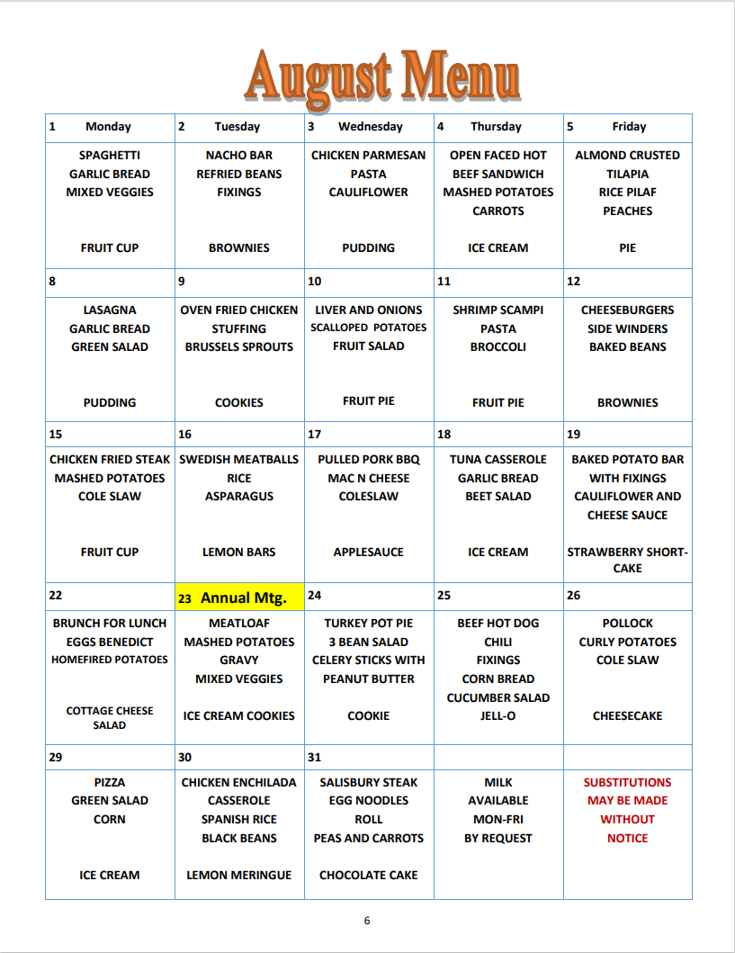 Menu - Soldotna Senior Center