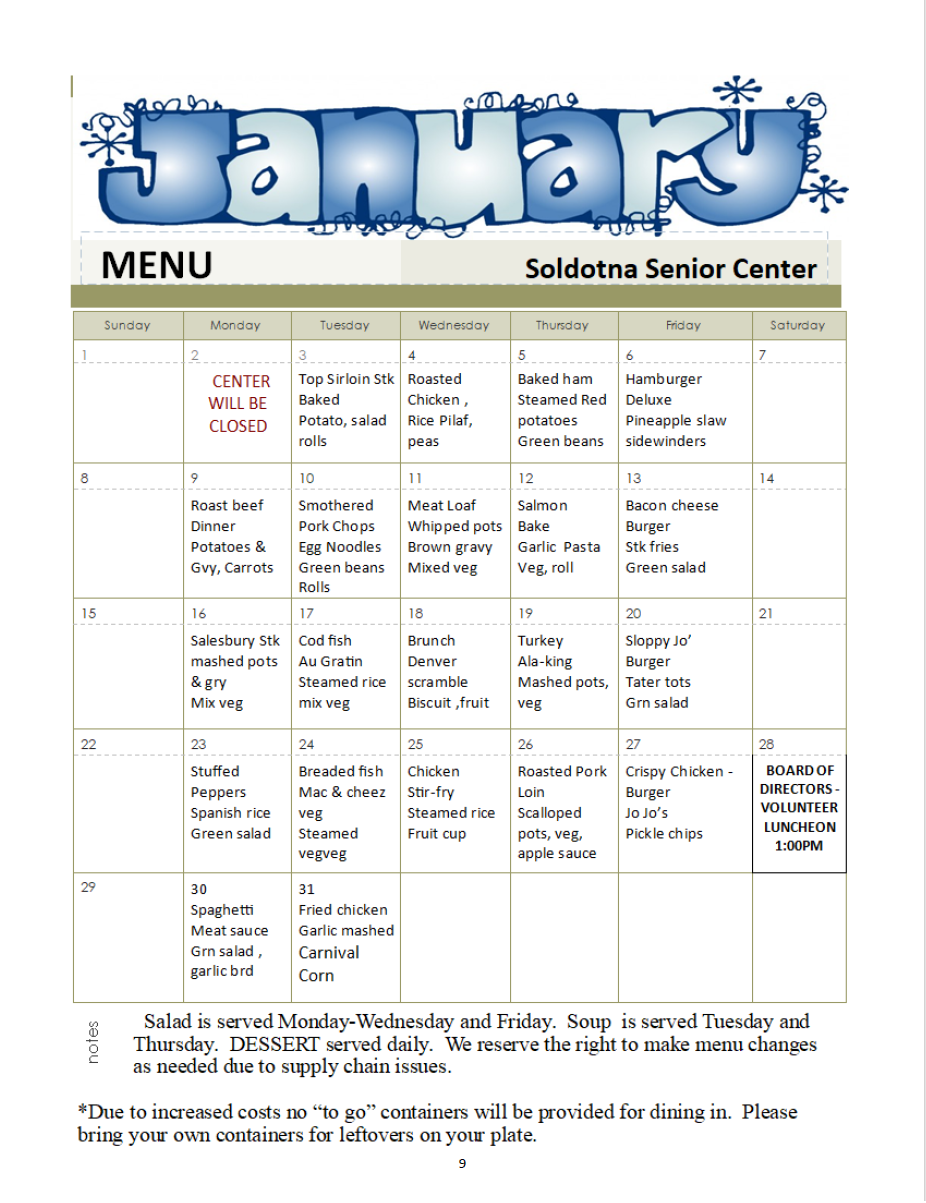 Menu - Soldotna Senior Center