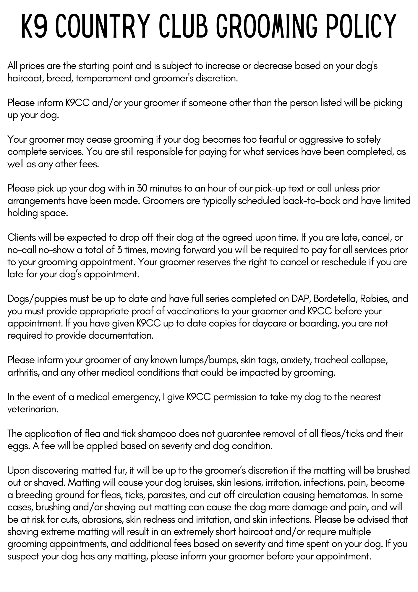 Grooming - K9 COUNTRY CLUB