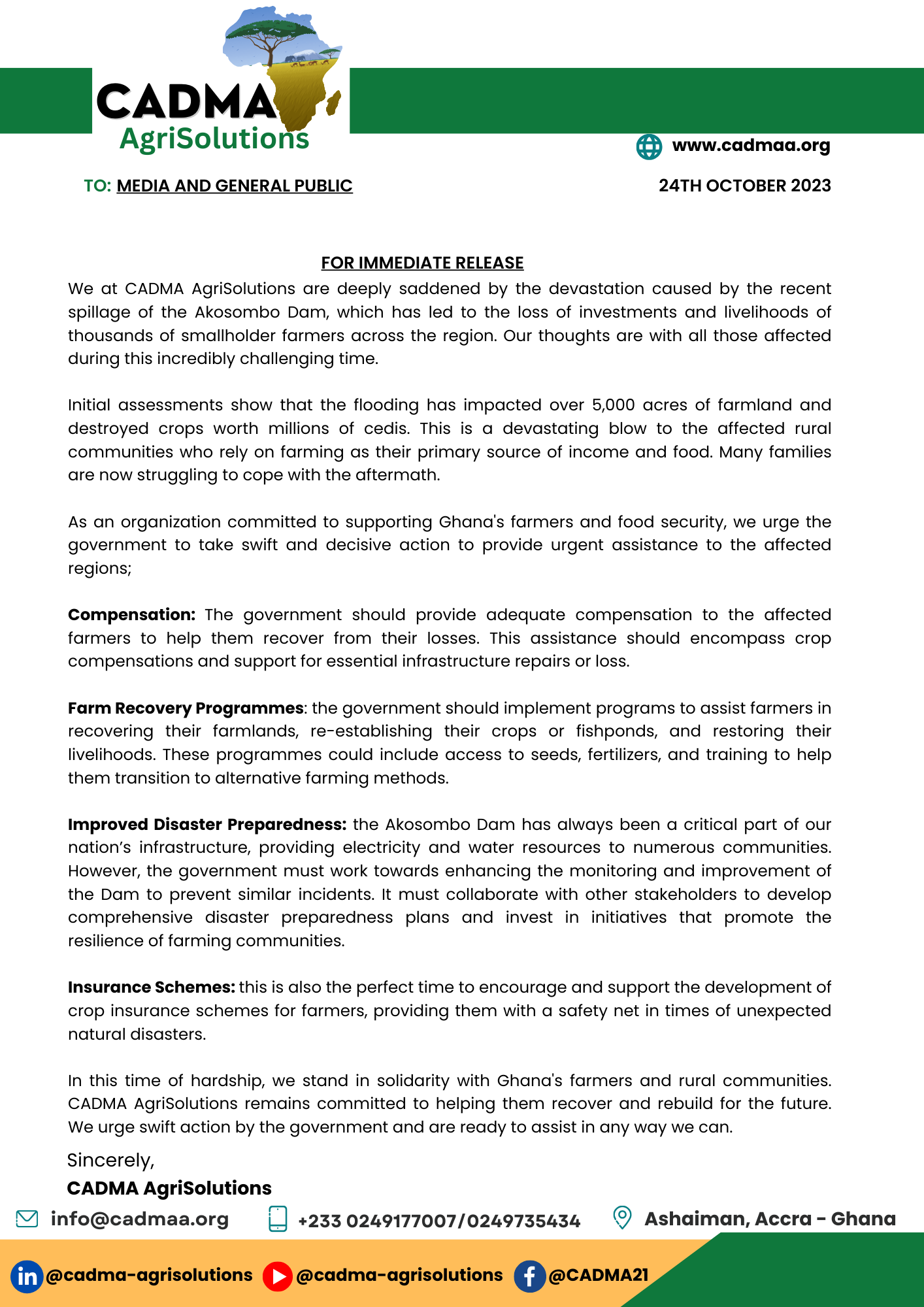 PRESS RELEASE - CADMA AgriSolutions