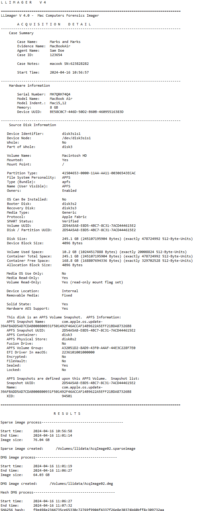 Sample V4 X Disk Acquisition Log E Forensics E