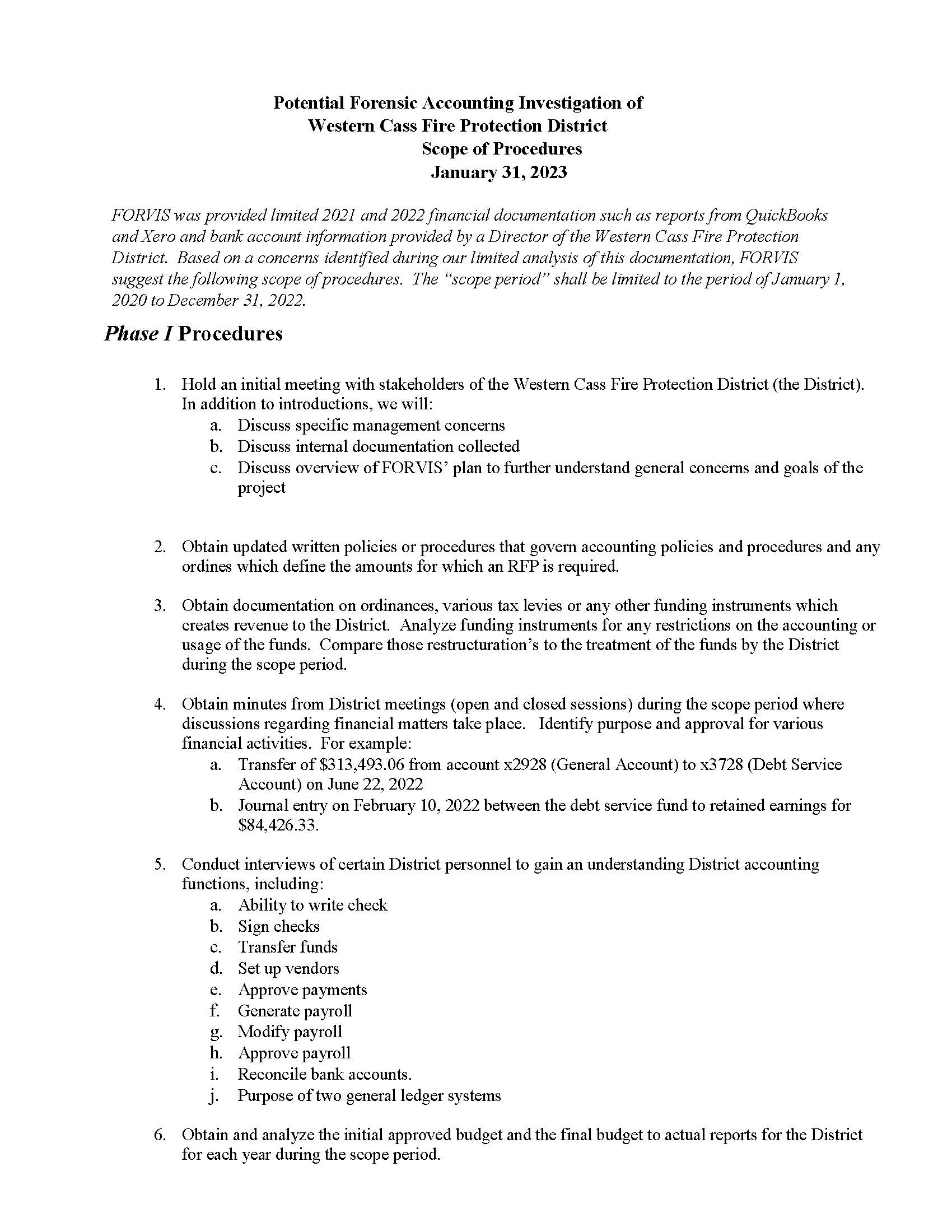 Western Cass Fire Protection District, corruption, fraud, malfeasance,