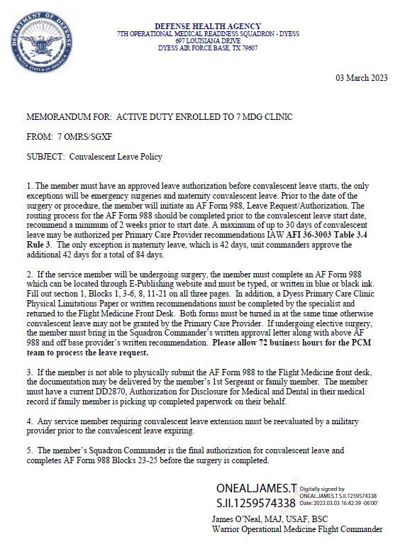 CONVALESCENT LEAVE & NO SHOW POLICIES/ FORMS - 7th Medical Group ...